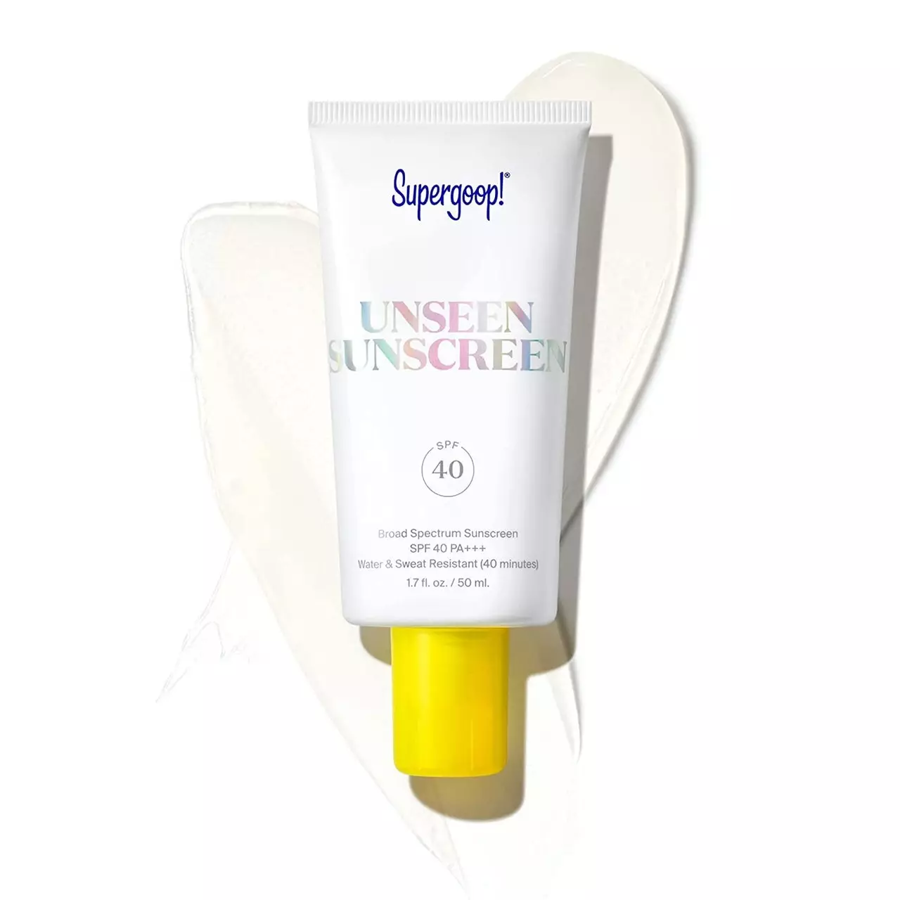 Supergoop Unseen kremas nuo saulės SPF 40 baltame fone