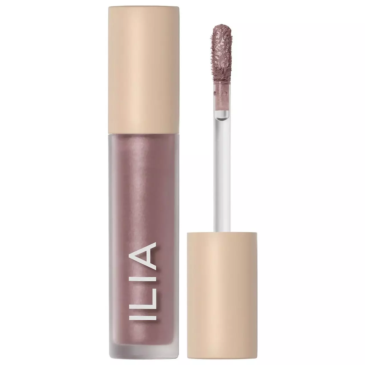 Ilia Beauty сұйық ұнтағы ақ фонда көздің хроматикалық бояуы