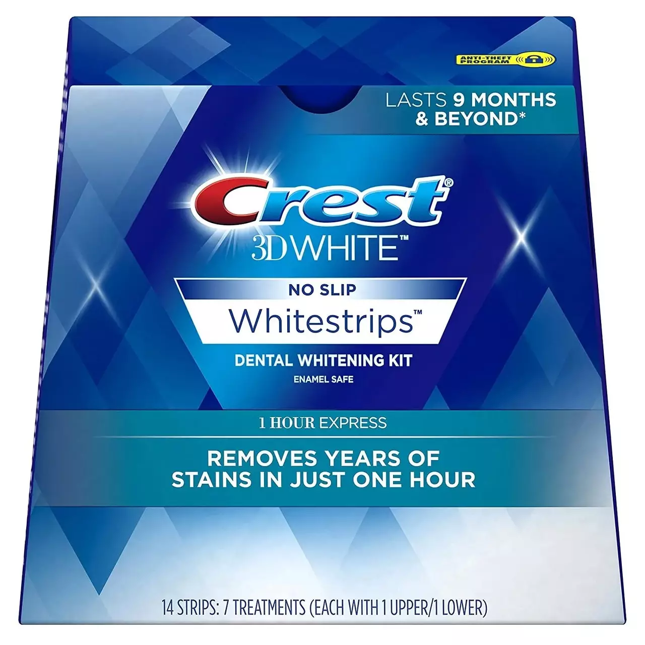 Kompleti zbardhues i dhëmbëve Express 1-orësh Crest 3D Whitestrips në sfond të bardhë