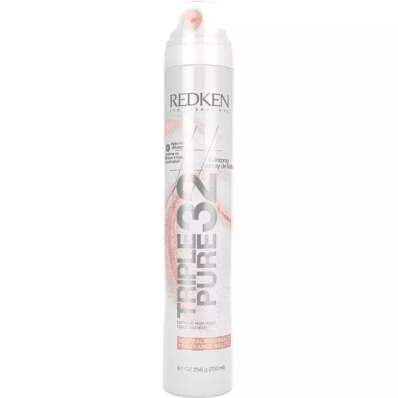 အဖြူရောင်နောက်ခံတွင် Redken Triple Pure 32 High Hold Hairspray