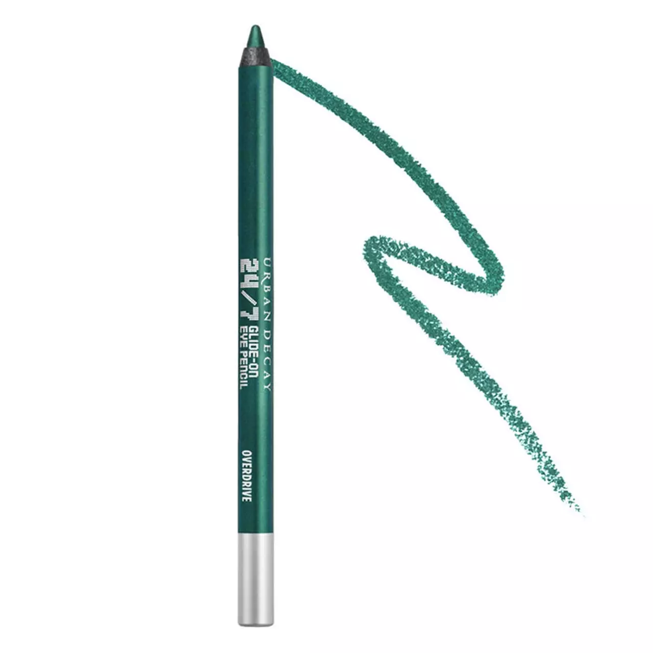 Urban Decay 24:7 Glide-On Pencil ღრმა ჩაისფერ ჩრდილში Overdrive ფერის ნიმუშით თეთრ ფონზე