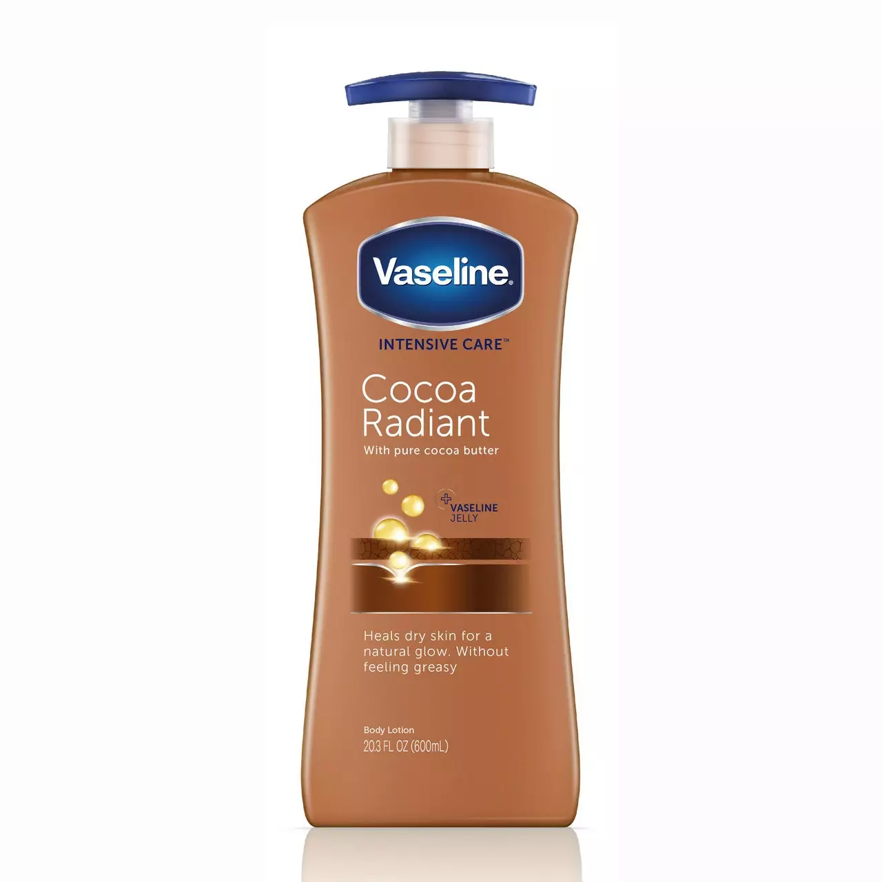 chupa ya vaseline ya wagonjwa mahututi lotion ya kakao radiant kwenye background nyeupe