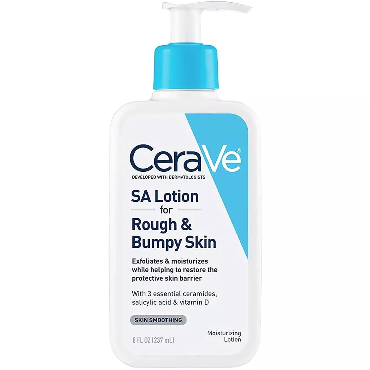 CeraVe SA Lotion til ru og ujævn hud på hvid baggrund