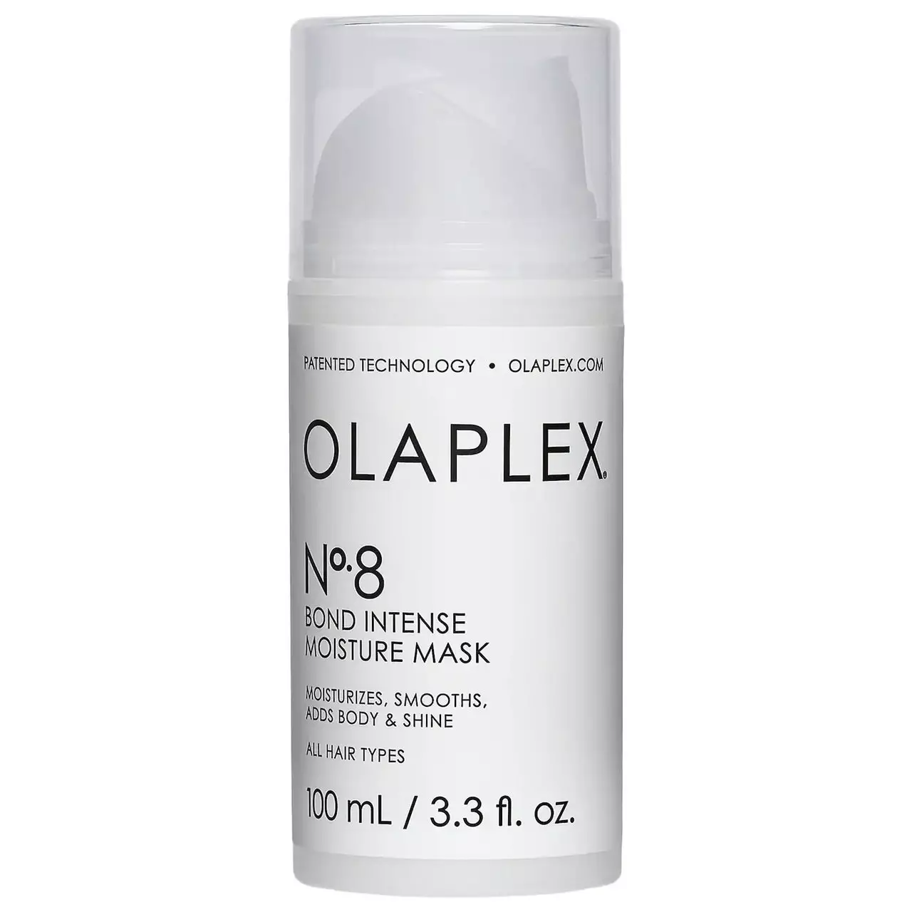 Olaplex ቁጥር 8 ማስያዣ ኃይለኛ የእርጥበት ጭንብል በነጭ ጀርባ ላይ